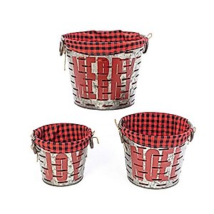 Gerson International S/3 Galvanized Metal Holiday B Home Decor, 12.6InL x 12.4InW x 9.65InH, Red, 3