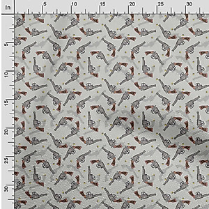 Soimoi Light Gray Cotton Cambric Fabric Dot & Pistol Gun Weapon Fabric Prints by Yard 42 Inch Wide