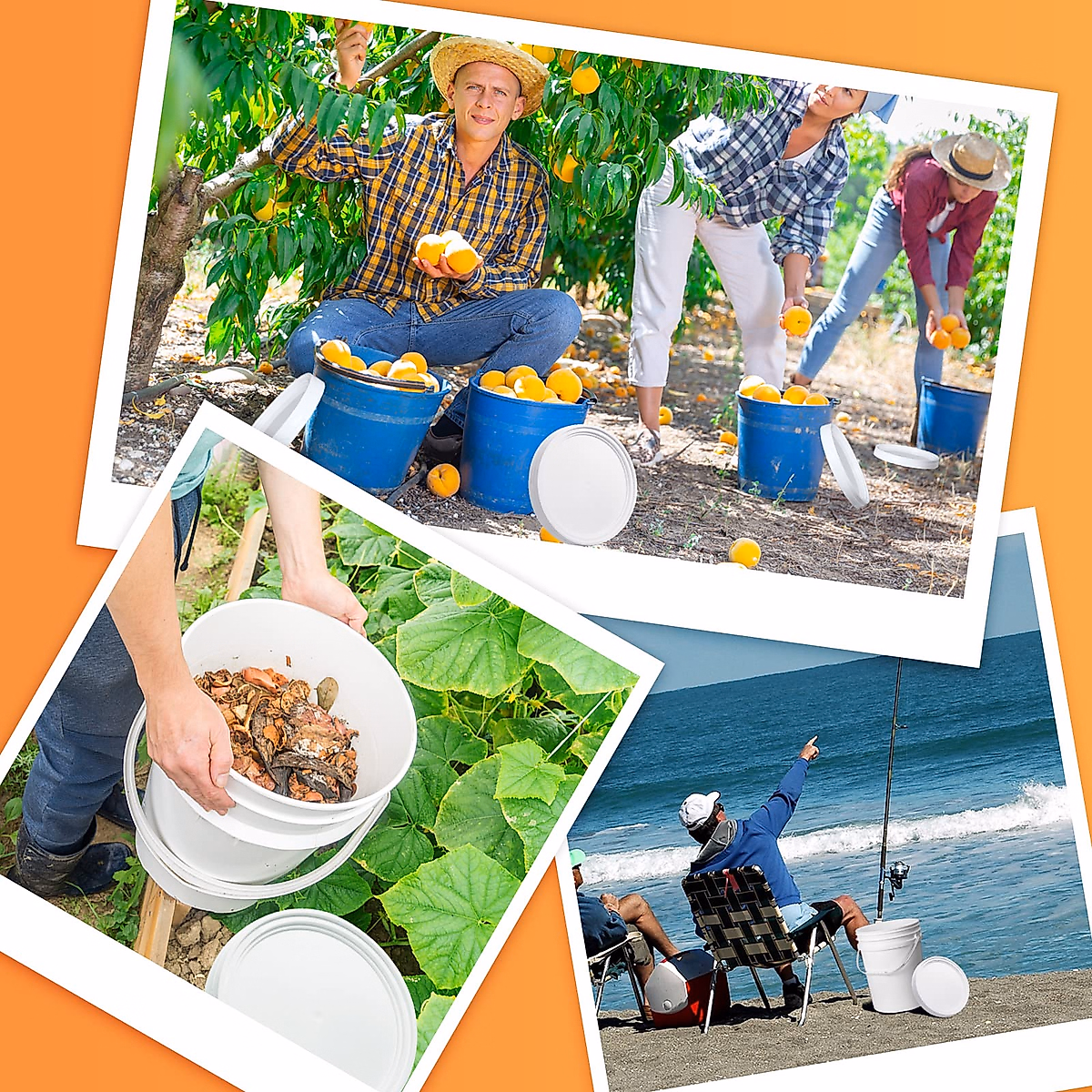 6 Pcs 5 Gallon Plastic Pail Lid 5 Gallon Bucket Lid for 3.5, 5, 6, and 7 Gal Buckets with 2 Plastic Bucket Lid Opener Industrial Can Opener for Home Industrial Use, Food Storage Container