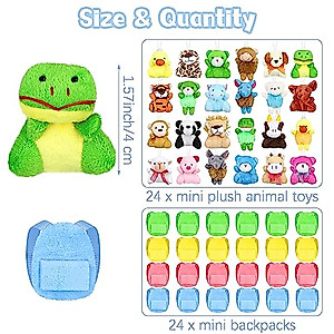 Fovths 24 Set Mini Back to School Jungle Stuffed Animals Bulk with Schoolbag Cards Keychain Animal Plush Toys Party Favors Classroom Gifts for Students