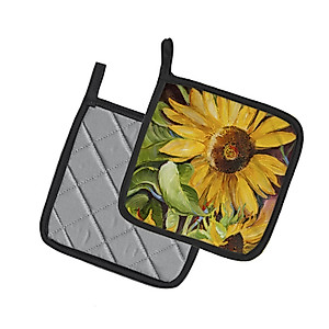 Caroline's Treasures JMK1265PTHD Sunflowers Pair of Pot Holders Kitchen Heat Resistant Pot Holders Sets Oven Hot Pads for Cooking Baking BBQ, 7 1/2 x 7 1/2