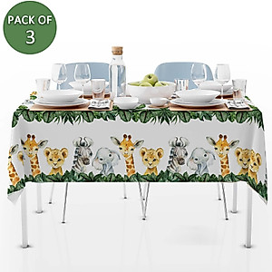 Yuzioey 3 Pack Jungle Safari Tablecloths Wild Animals Table Cover, Safari Baby Shower Decorations, 108" x 54" Wild One Birthday Party Supplies