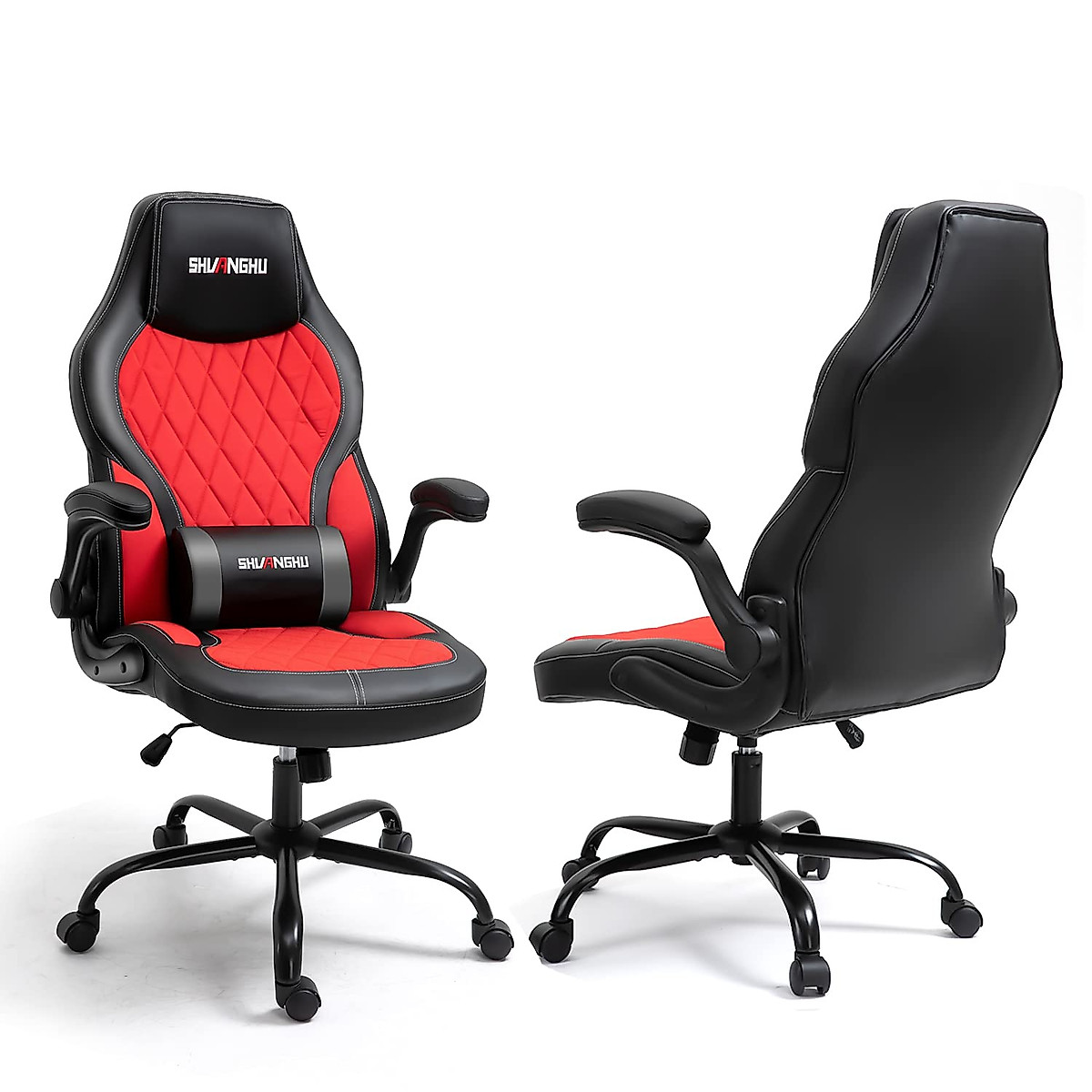 shuanghu Gaming Chair Ergonomic Recliner Office Computer Chair High Back Gaming Chair with Adjustable Headrest and Swivel Armrests and Lumbar Support for Men Women Adults Gamer (Red)