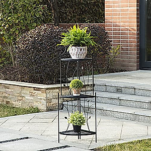 glitzhome 3-Tier Planter Shelf, Organizer Rack flower pot plant stand Indoor Outdoor Metal Planter for Garden and Home, Matte Black