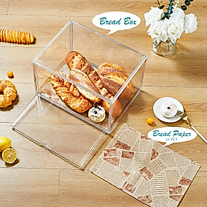 ORGIDOL Bread Box Clear 2 Packs Bread Box for Homemade Bread, Large Stackable Bread Storage Container with 50 Bread Papers, Kitchen Organizers and Storage, Bread Bin for Bread, Rolls, Muffin