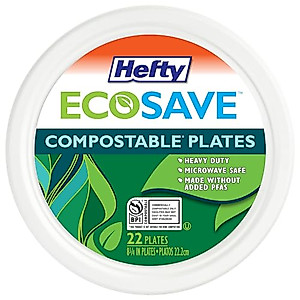 Hefty ECOSAVE Compostable Paper Plates, 8-3/4 Inch, 22 Count