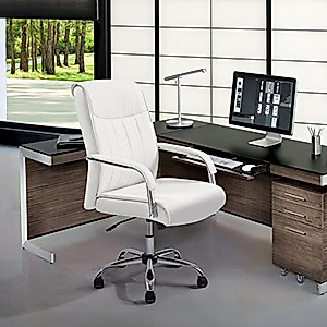 Yaheetech High Back Office Desk Task Chair Executive Conference Leather Chair Ergonomic Managerial Chair Big and Tall Swivel Chair w/Lumbar Support, Padded Armrests, Wide Seat, White