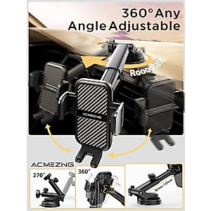 ACMEZING 3-in-1 Car Phone Holder Mount 【Extreme Terrain Stability】 Dashboard Windshield Air Vent 【Double Metal Hook】 Cell Phone Holders for Your Car for iPhone Samsung All Smartphones & All Car Model