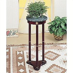 Bowery Hill Traditional 12" Round Marble Top Plant Stand/3-Legged Solid Wood Accent Table in Merlot and Green
