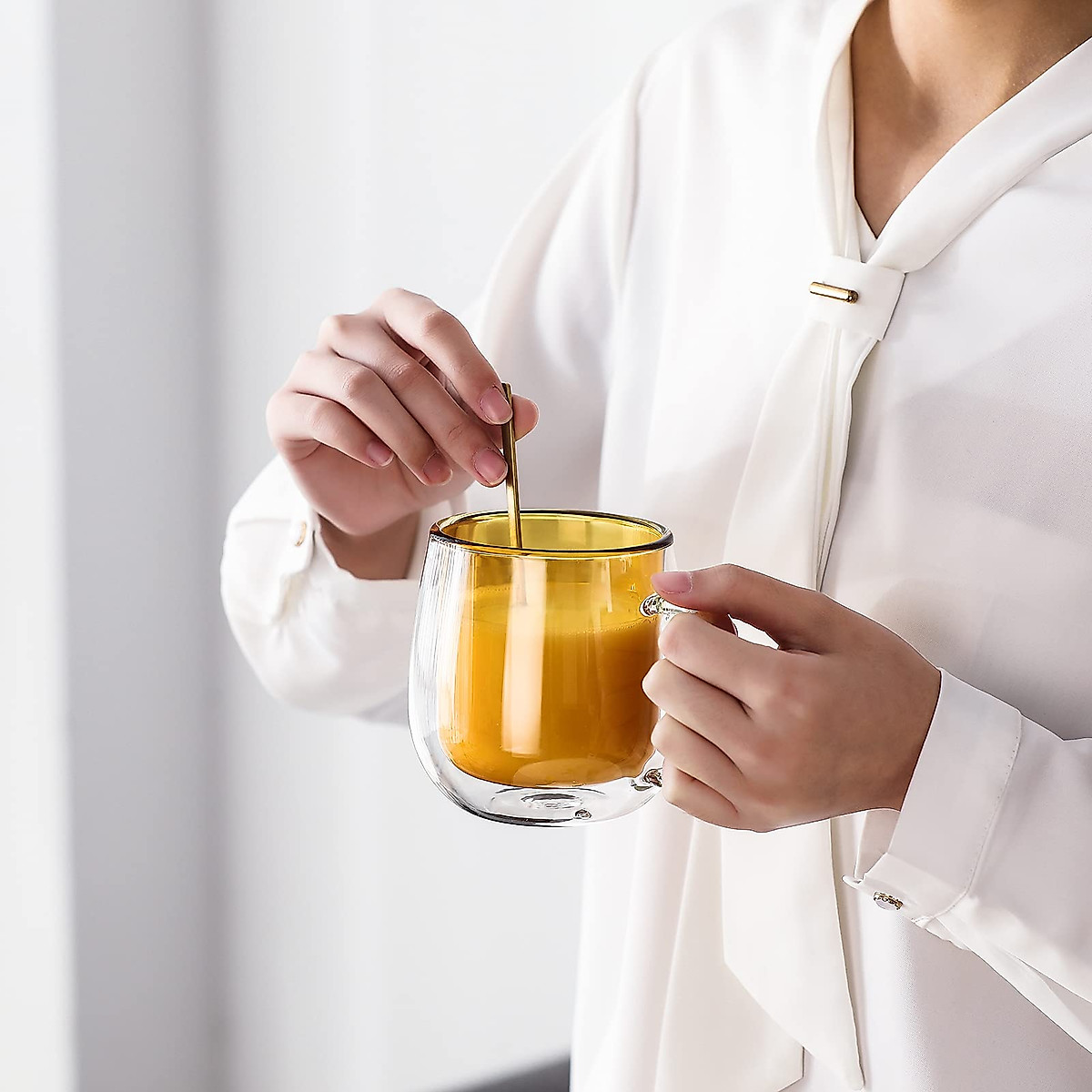 Colorful Double Walled Glass Coffee Mug 11.6 oz. Set of 4 Insulated Coffee Cups with Handle for Latte, Espresso, Cappuccino, Milk, Americano and Ice Tea