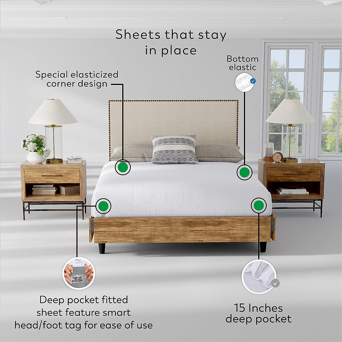 SUPREME ELEGANCE Hotel Percale Cotton Rich Sheets, Polka Dot Navy Full Size Bed Sheet, Wrinkle-Resistant, Brushed for Extra Softness, Luxury Bed Sheets Full, Elasticized Deep Pocket Bedding Set