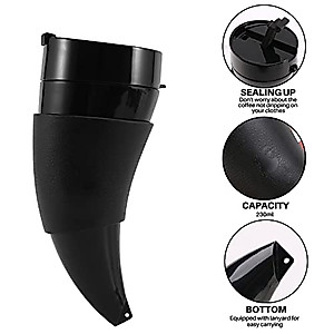 Exogio Goat Horns Coffee Mug 230ML Stainless Steel Vacuum Cup Flask Tea Cups Travel Couple Water Bottle with Rope-Black