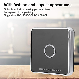 Desktop Reader UHF RFID, Fast Response Speed Sensitive Reading Distance Up to 50Cm, Circular LED Indicator, Built in Buzzer, 2Dbi Circular Polarization Antenna 12.5Dbm to 26Dbm