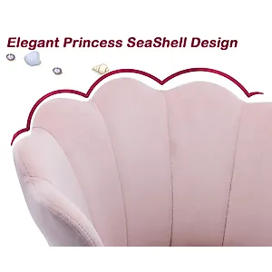 DM Furniture Adjustable Kids Desk Chair Cute Reading Computer Chair for Students Modern Upholstered Velvet Swivel Rolling Armchair for Girls Bedroom, Seashell Back (Light Pink)