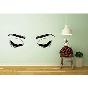 Eyelashes Wall Decal Beautiful Lashes Wall Decor Brows Beauty Salon Studio Eyebrows Wall Sticker Art Posters LC1346 (Black)