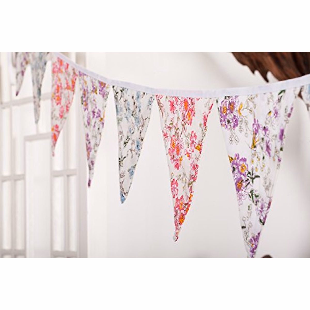 LOVENJOY Floral Fabric Bunting Banner Shabby Chic Tea Party Garland