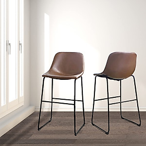 TAVR Furniture PU Leather Bar Stools with Back and Footrest Set of 2 Brown Modern Bar Stool Chair Height for Pub Coffee Home Dinning Kitchen