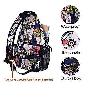 MOSISO Sling Backpack,Travel Hiking Daypack Pattern Rope Crossbody Shoulder Bag, Elephant