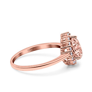 Blue Apple Co. Rose Tone, Simulated Morganite CZ Size-7 Celtic Halo Art Deco Pear Wedding Engagement Ring Round CZ 925 Sterling Silver