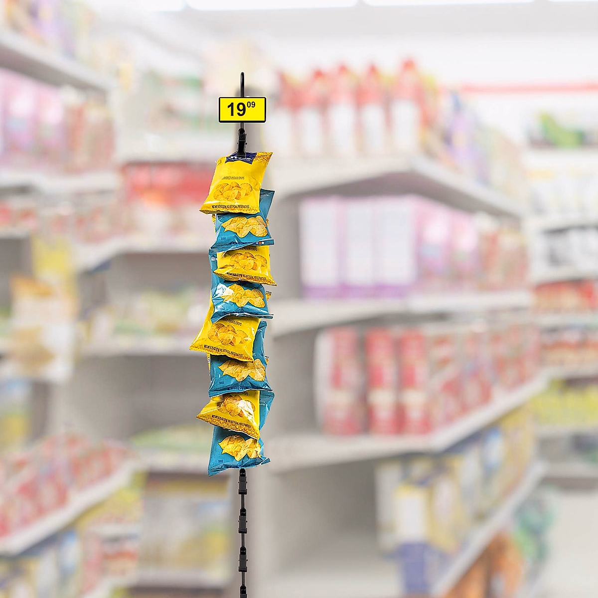 HawHawToys Hanging Merchandise Strips with Hooks, Pack of 4 – 31”Chip Rack with 12 Clips, Chips Holder, Hanging Display Strip for Retail Displaying