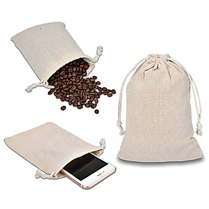 Calary 50pcs Double Canvas Drawstring Gift Bag Cotton Pouch Gift Sachet Bags Muslin Bag Reusable Tea Bag 5x7 Inch