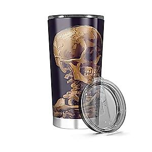 Insulated Tumbler Stainless Steel 20oz 30 Oz Vincent Iced Van Cold Goghs Tea Skull Hot With Wine A Coffee Burning Cigarette Funny Travel Cups Mugs For Men Women, White
