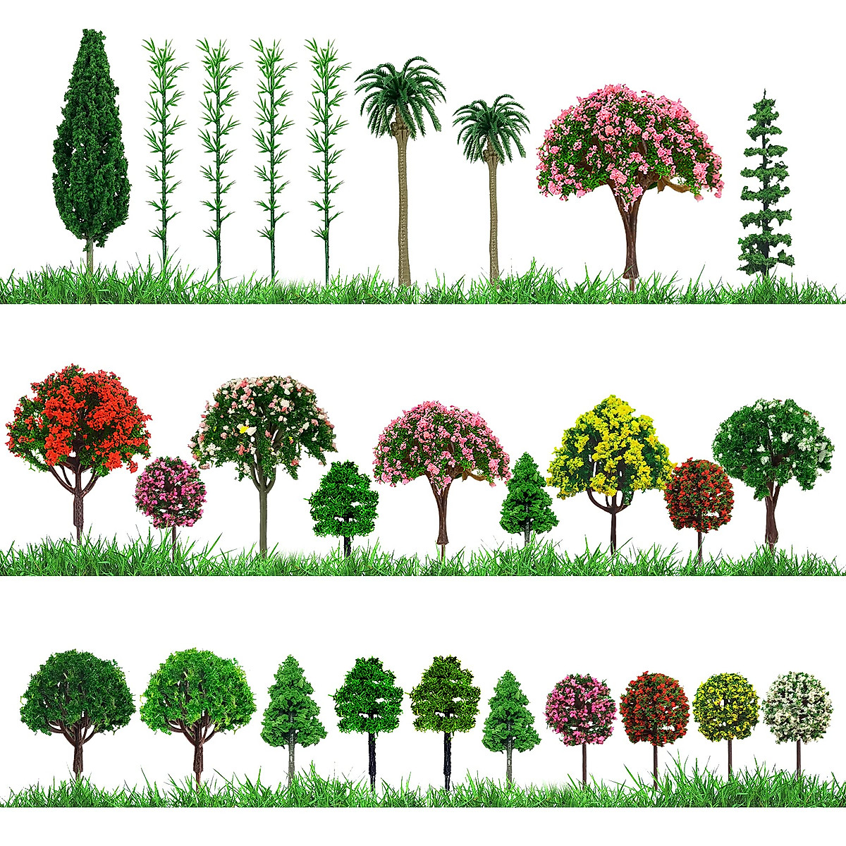 60pcs Model Trees Mixed Miniature Trees Plants Model Tree Train Scenery Artificial Fake Trees Model Railroad Scenery Diorama Supplies for DIY Crafts, Building Model, Scenery Landscape
