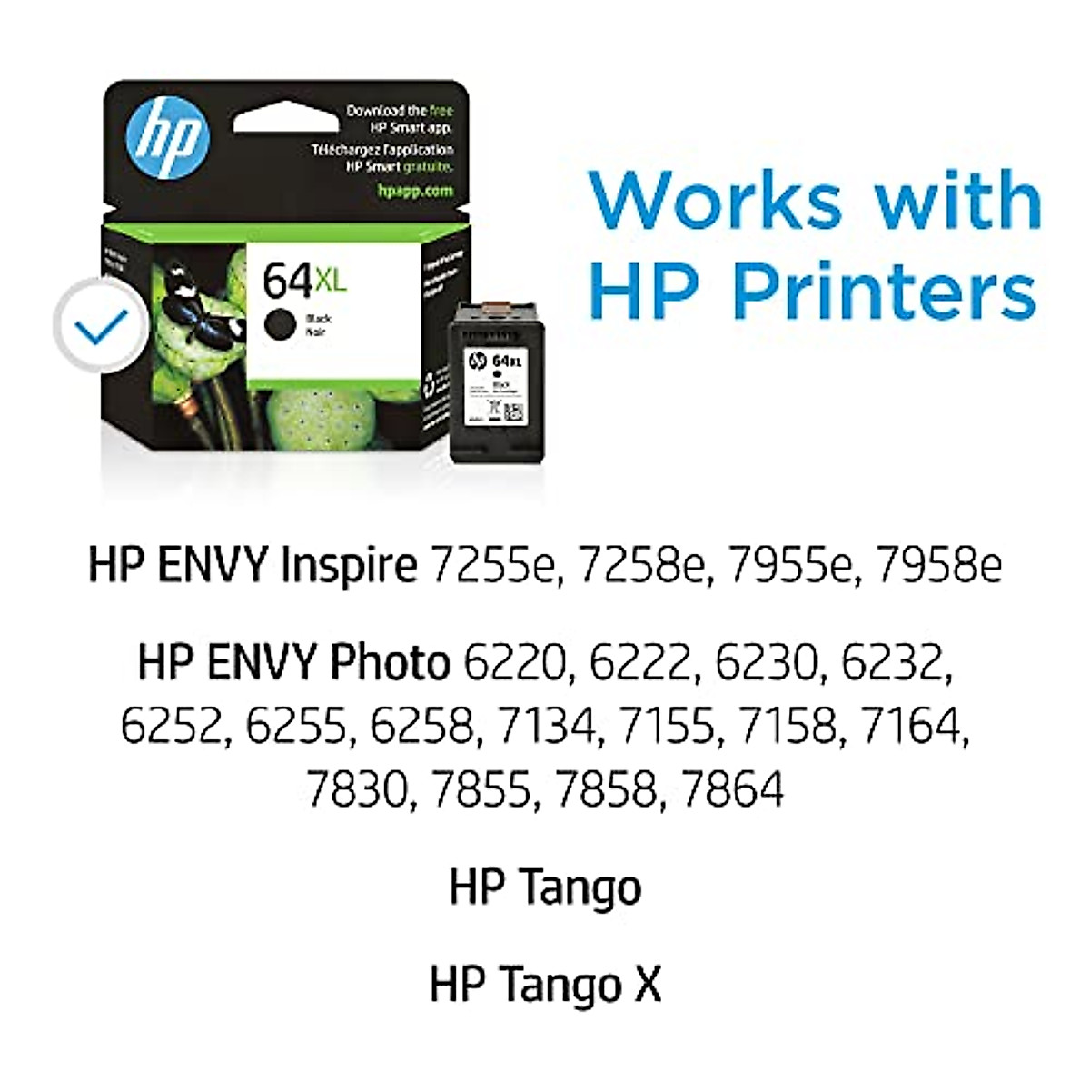 HP 64XL Black High-yield Ink Cartridge | Works with HP ENVY Inspire 7950e; ENVY Photo 6200, 7100, 7800; Tango Series | Eligible for Instant Ink | N9J92AN