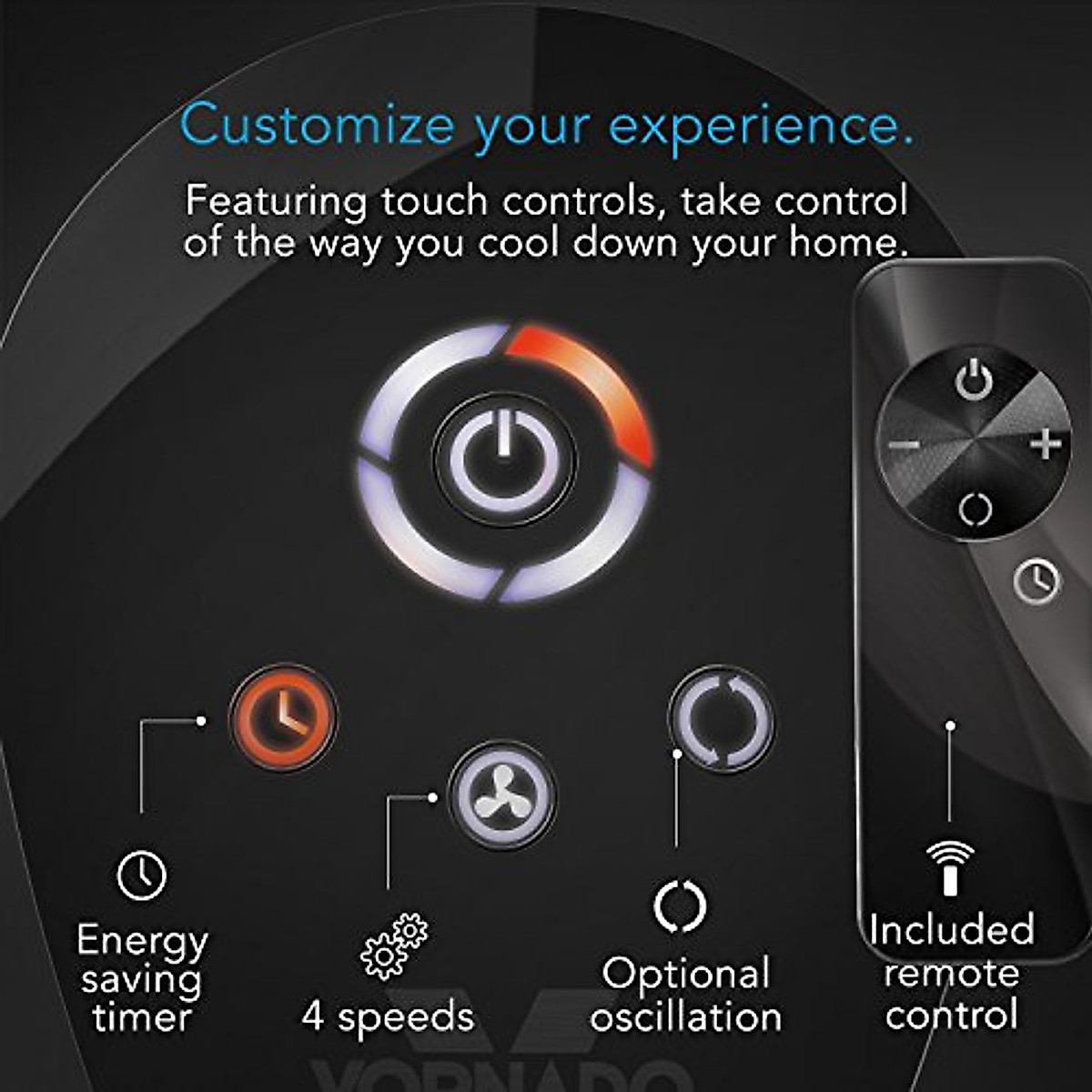 Vornado OSCR37 Oscillating Tower Fan and Air Circulator with Remote, Smooth Oscillation, Timer and Touch Controls, 37-Inch,Black