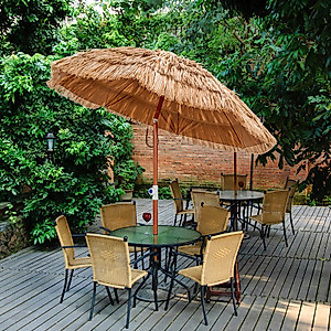 Tangkula 6ft Thatched Patio Umbrella, Hawaiian Tiki Umbrella with Carrying Bag, Tilt Design, Foldable & Portable Outdoor Market Table Umbrella, Tropical Beach Umbrella for Beach Patio Garden Poolside
