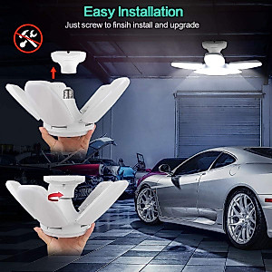 2 Pack LED Garage Lights, Screw in Garage Ceiling Lighting 2800LM, 28W E26 / E27 Daylight Lamp with 4+1 Adjustable Panels for Garage, Workshop, Warehouse, Utility Room, Barn, Shop, Basement