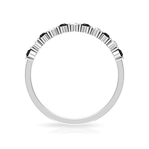 Natural Black Spinel Diamond Half Eternity Band, AAA Quality, Certified Black Spinel Stackable Ring - Ready to Gift, 14K White Gold, Size:US 7.50
