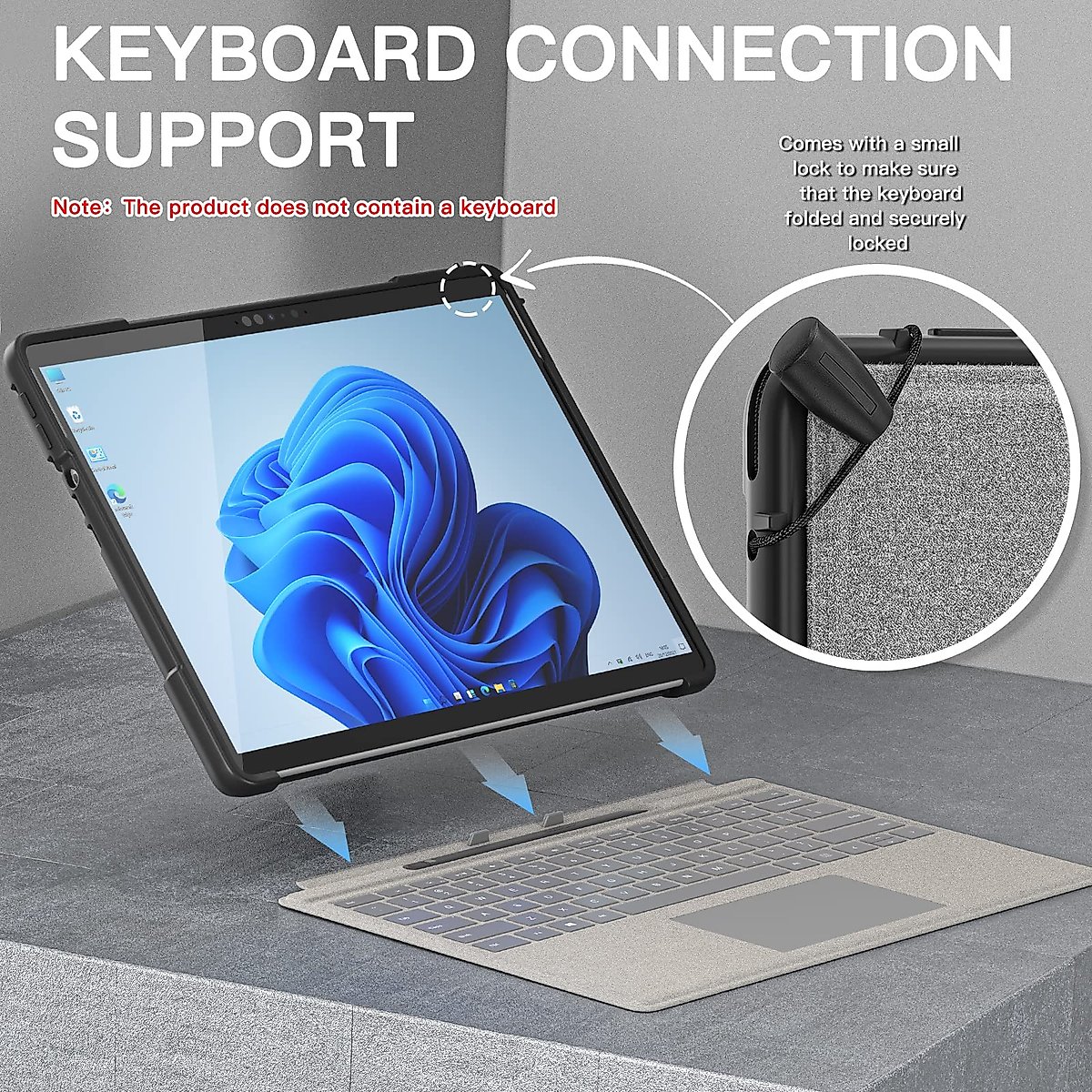 BRAECN Case for Surface Pro 8-13 Inch 2021, Rugged with 360° Rotating Stand/Hand Strap & Keyboard Adsorption Interface for Microsoft Surface Pro 8 2021 -Black