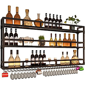 LED Wall Mounted Wine Rack, Customizable Metal Floating Shelves for Home, Restaurant, Bars, Bottle & Glass Holder with Upside Hanging Goblet