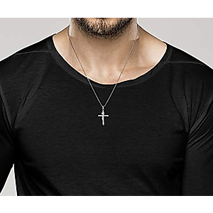 Miabella Rhodium Plated 925 Sterling Silver Small or Large Crucifix Cross Necklace for Men Women, Cross Pendant with Rope Chain, Made in Italy (Small, Length 22 Inches (men's average length))