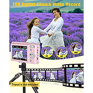 Digital Camera with 32GB SD Card, Lecran Kids Camera FHD 1080P 36.0 Mega Pixels Vlogging Camera with 16X Digital Zoom, LCD Screen, Compact Portable Mini Cameras for Kids, Teens, Students (Pink)