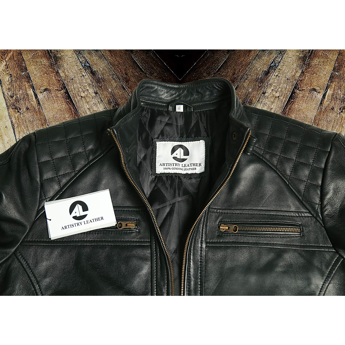 Mens Genuine Leather Biker Jacket Black | Vintage Brown Distressed Lambskin Motorcycle Jackets for Men (Black, X-Large)