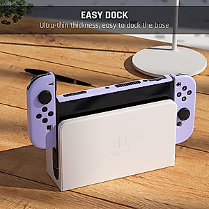 FANPL Flip-type Case Compatible with Nintendo Switch OLED Model, Hard PC Cover for Switch OLED and Joy Con Controller, Protective Case with Screen Protector and 4 Thumb Grip Caps (Purple)