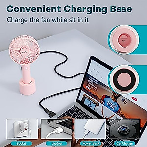 HandFan Handheld Fan Battery Operated, Portable Fan Rechargeable Personal Cooling Mute Fan with 4 Turbo Blades (B-Pink)