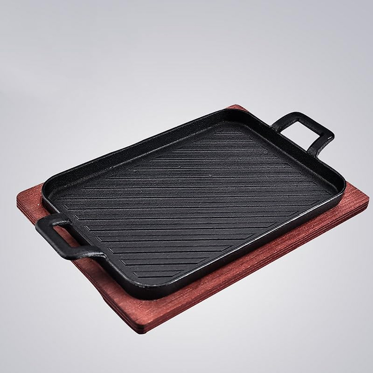 SZTNKSKJ Steak plate sizzle platter cast iron cast iron bakeware cast iron square pan cast iron skillets cast iron platter pan for roti (handle)