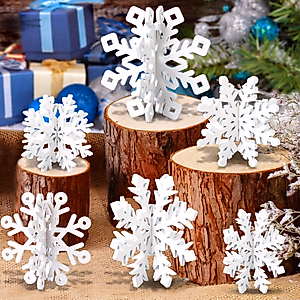 OuMuaMua 6 Set Snowflake Christmas Table Decorations - 12pcs White Wooden 3D Snowflake Decor Tabletop Centerpiece for Christmas Party Supplies Home Decor