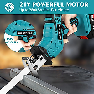 FURONGHUA Sawzall, Cordless Electric Reciprocating Saw, 3000 SPM 3 Speed Adjustment with 9 Blades for Wood, Metal, Plastic,Including 2pcs 21V/3.0Ah Li-Ion Battery With Fast Charger…