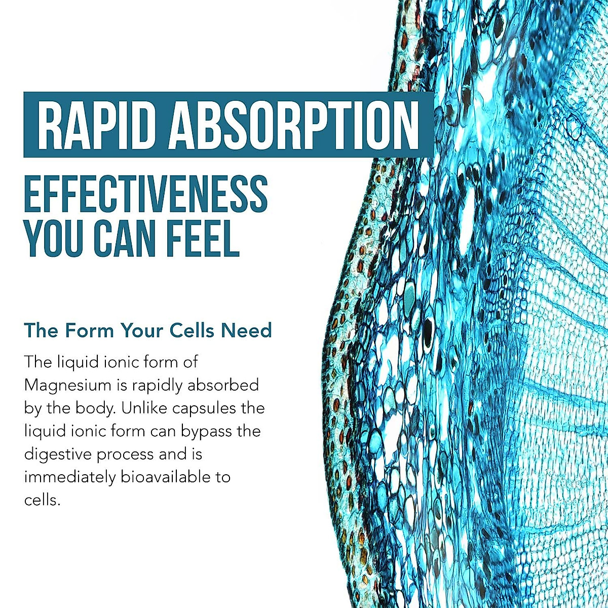 Liquid Magnesium | 8 oz - Ionic Magnesium Chloride, Highest & Fastest Absorption - Calm Mood, Sleep, Muscle Cramps & Spasms, Natural Laxative – Vegan, Glass Bottle (96 Servings)