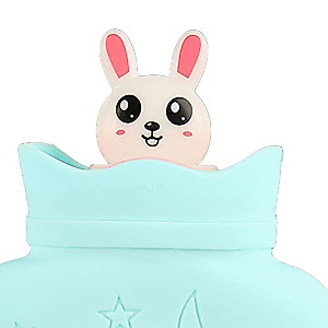 Silicone Hot Water Bottle, Beautiful Microwave Heating, Explosionproof, High Temperature Resistant, Hot Compress Hot Water Bottle (Blue)