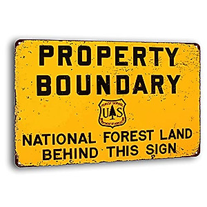 BAYABU Tin Sign Property Boundary National Forest Vintage Reproduction Metal Sign Wall Decor 8 x 12 inches