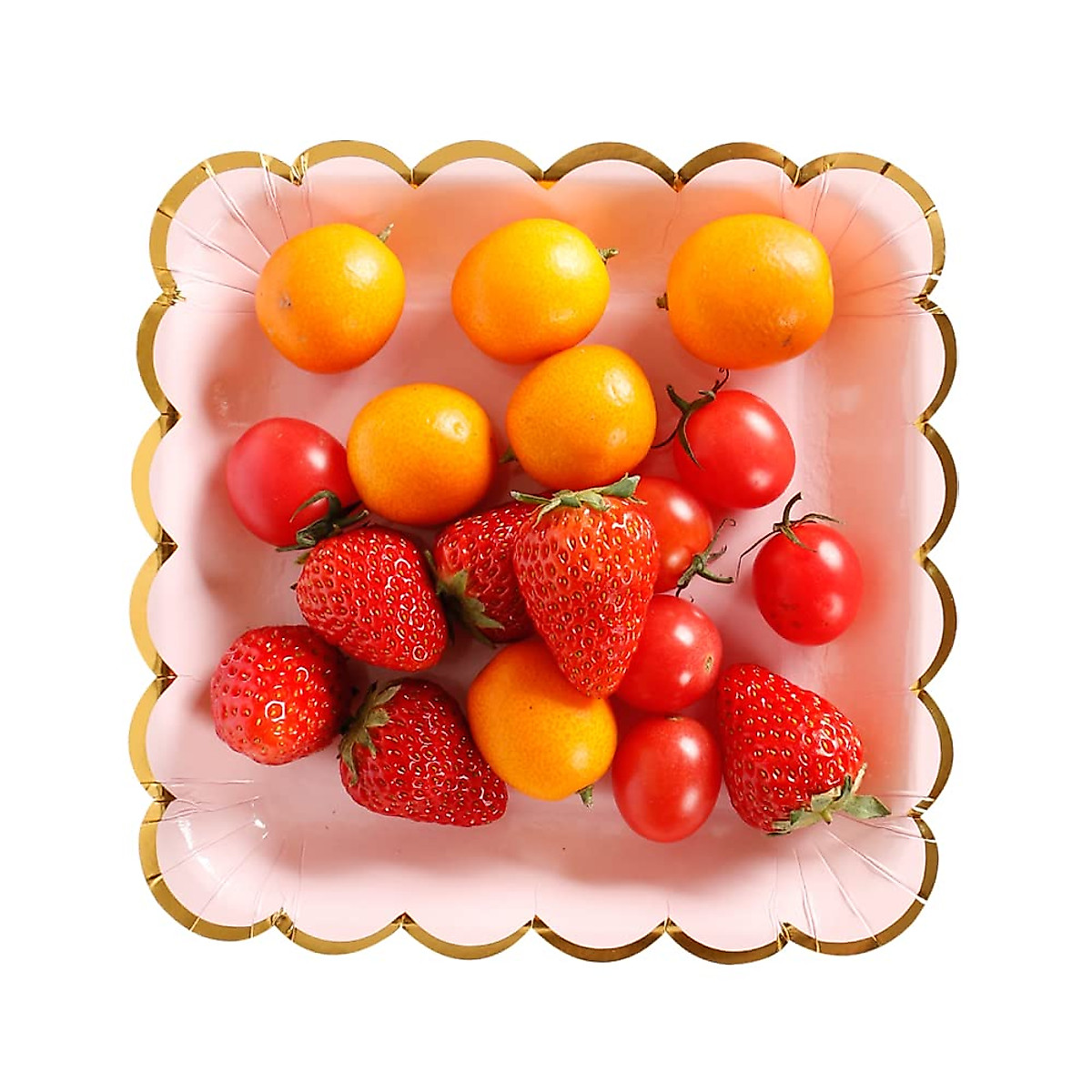 Geeklife Pink Disposable Paper Party Plates Bulk, 7 Inch Metallic Gold Paper Decorated Dessert Plates Set,20 PCS