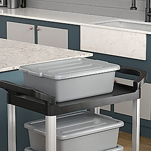 Krollen Industrial 6-Pack 20" x 15" x 7" 9 Gallon Gray Polypropylene Plastic Bus Tub / Bus Box with Cover