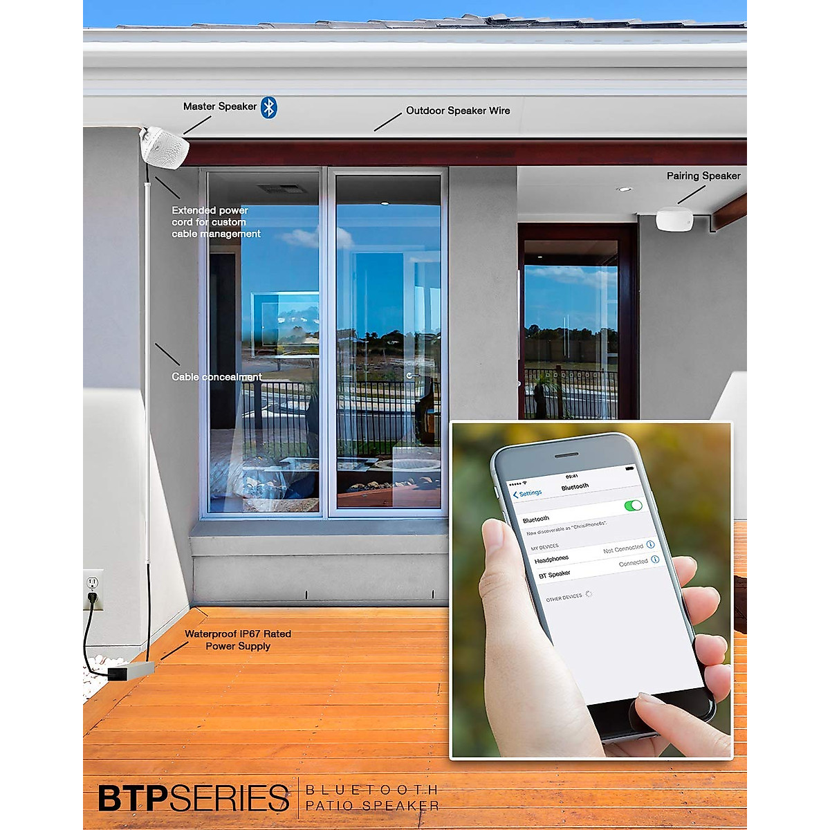 OSD Audio 6.5" Wireless Bluetooth Outdoor Patio Speaker Architectural Stereo Pair Black BTP650 Long Range