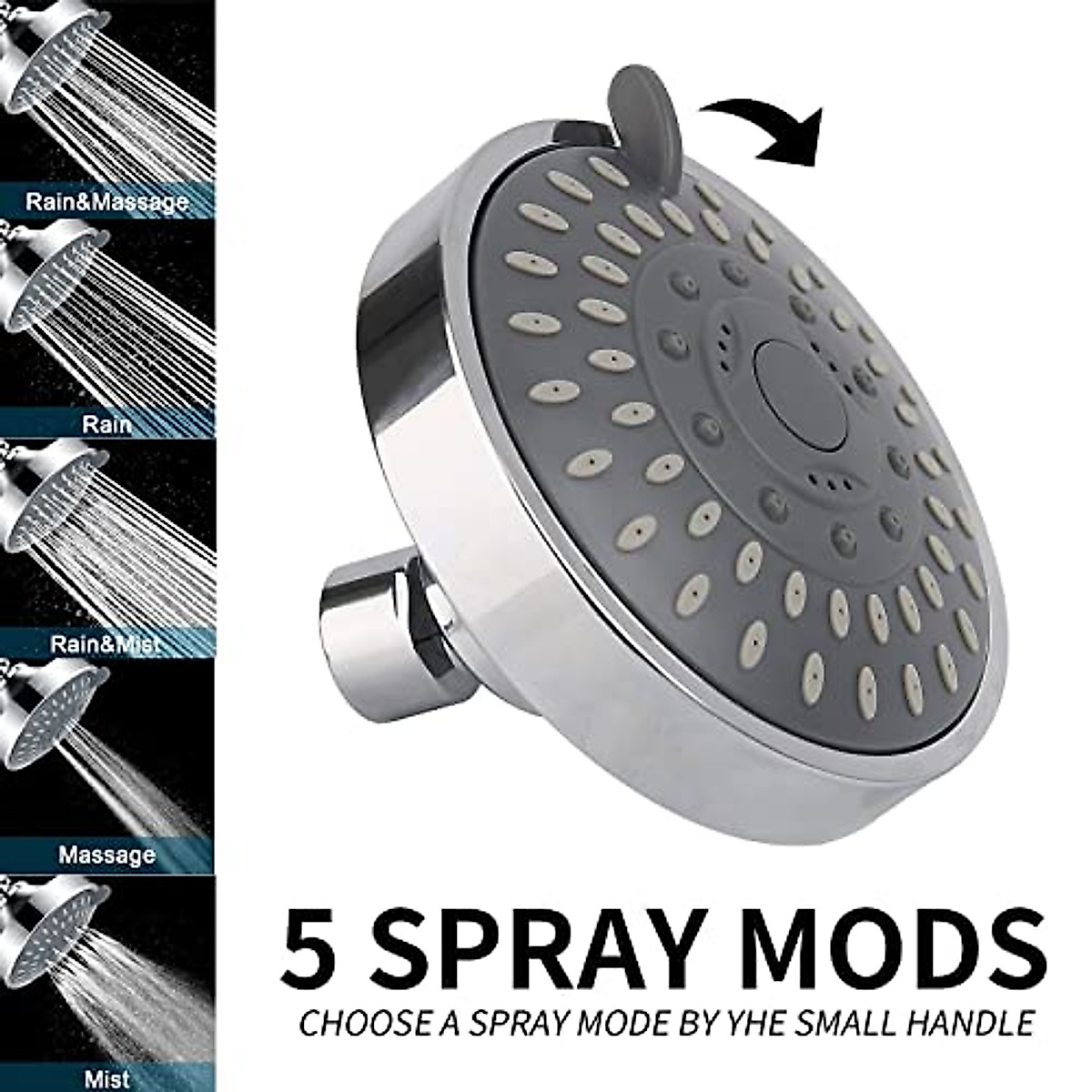 Solimeta High Pressure Shower Head, High Flow Bathroom Showerhead with Adjustable Brass Ball Joint