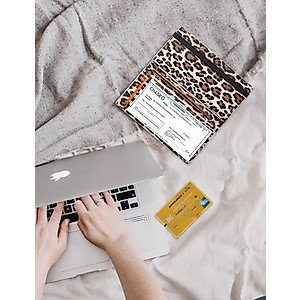 Zreal Checkbook Cover for Men & Women, Premium Vegan Leather Checkbook Holder Slim Wallets for Top & Side Tear Duplicate Checks with RFID Blocking (Light Cheetah)